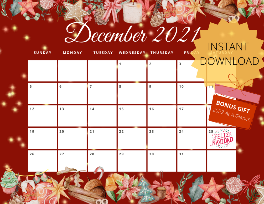Editable Christmas 2021 Calendar Printable - Digital Download