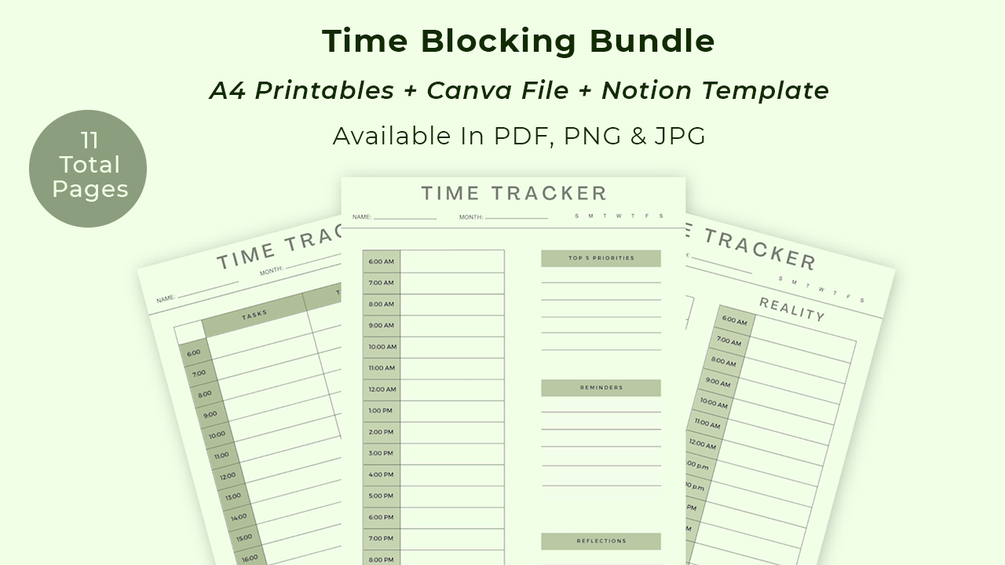 Ultimate Time Blocking Bundle (Printable + Canva Files + Notion Template) [Bundle Worth Over $10]