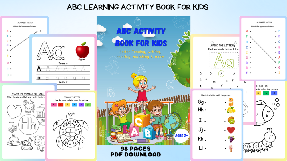 Alphabet Activity Book for Kids, Letter Tracing, Coloring, Matching and ...
