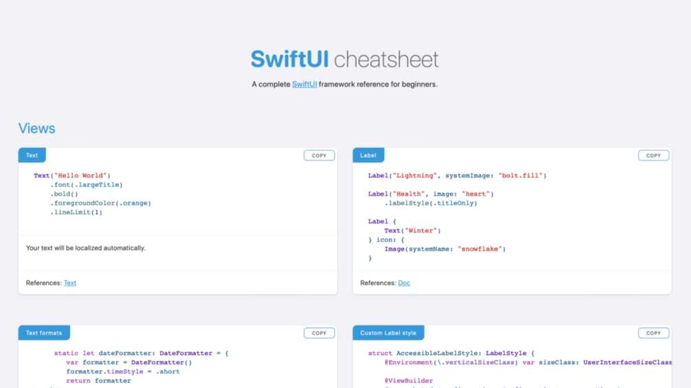 SwiftUI cheatsheet