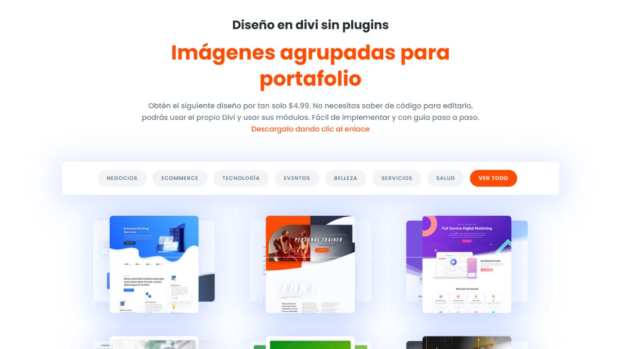 Imágenes agrupadas para portafolio responsive con Divi y sin plugins