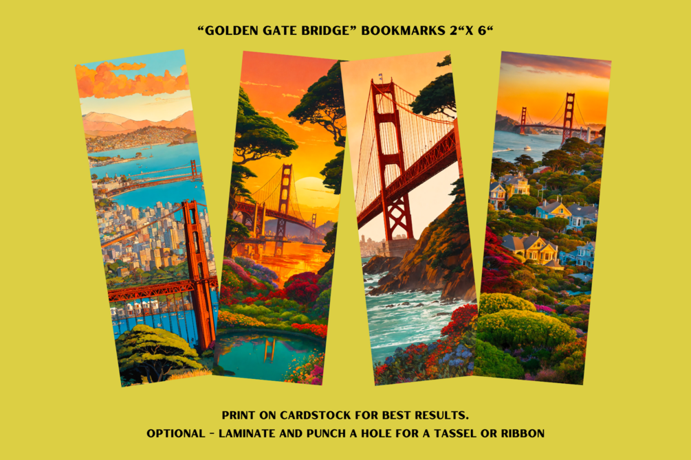 GOLDEN GATE BRIDGE - Bookmarks (Set of 4) - 2" x 6" - Instant Download