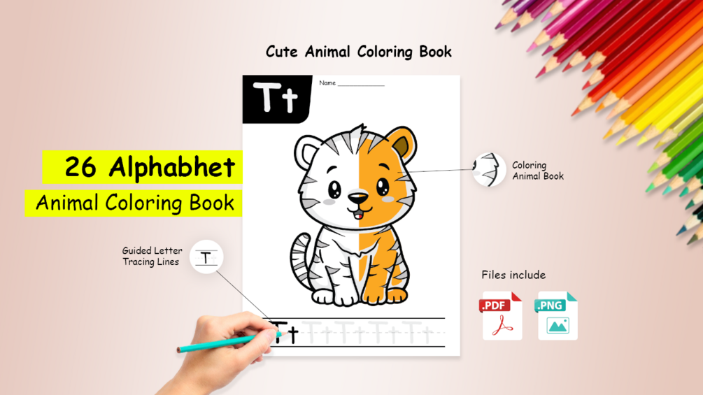 Animal Coloring Book for Kids Ages 3–6: Fun Alphabet Learning with Cute ...