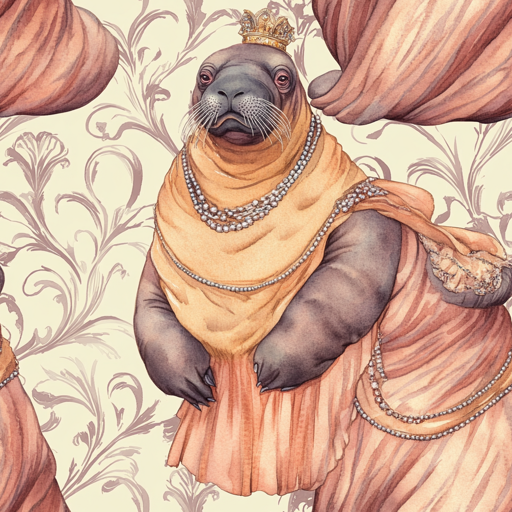 Quirky Repeating Vintage Animal Patterns - Walrus & Queen