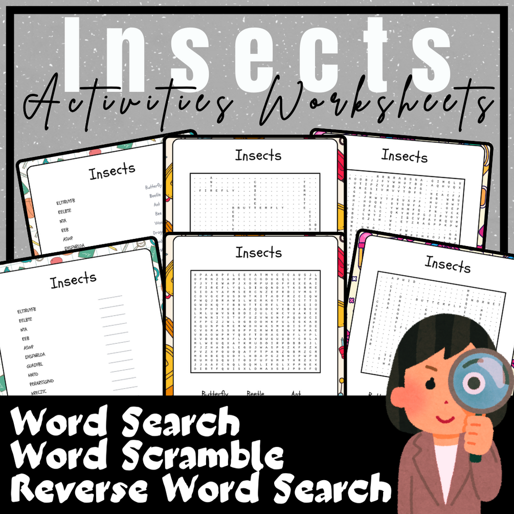 Insects - Word Search, Scramble & Reverse Search Fun No Prep Activities