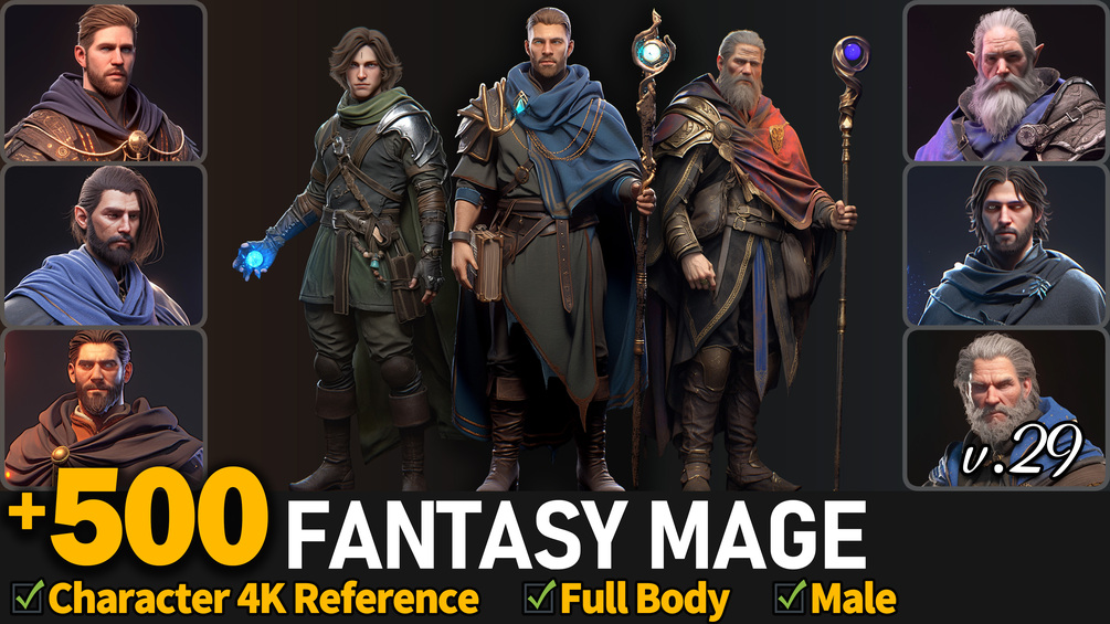 500 Fantasy Male Mage (Full Body) - Character Reference Image Pack | 4K ...