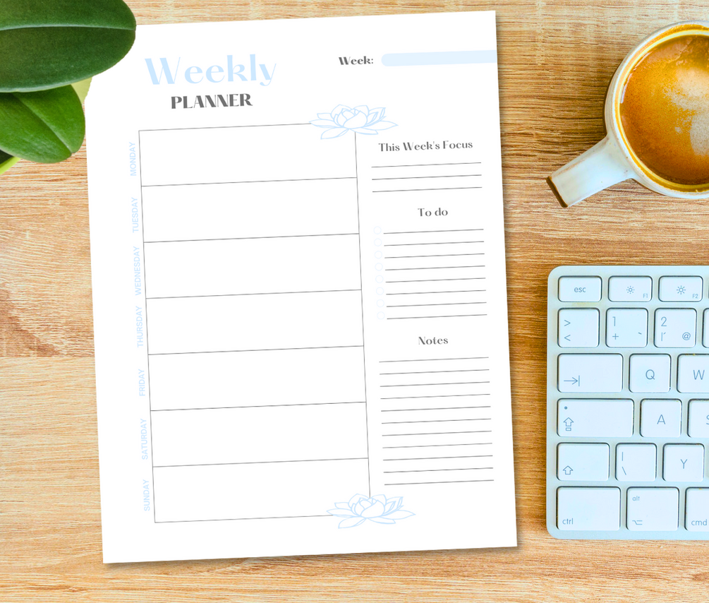Light Blue Digital Weekly Printable Planner Lotus Design, Weekly ...