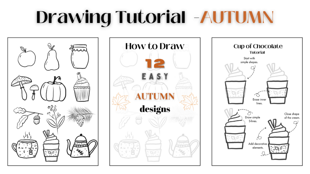 How to Draw Easy Autumn Designs. A step-by-step drawing guide. Beginner ...