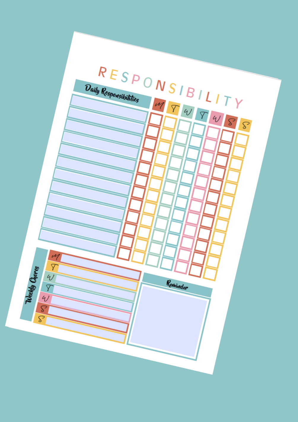 Responsibility Chore Chart for Kids Fully Editable Daily Weekly Routine ...
