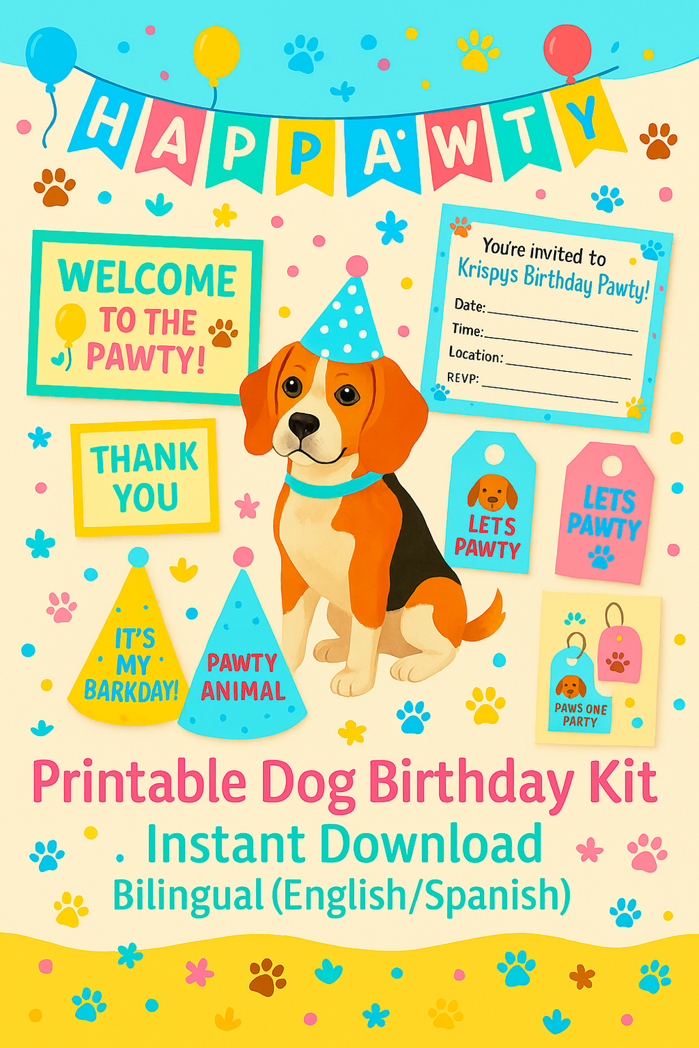 Pawty Printable Birthday Kit – Boy, Girl & Unisex Versions (PDF)