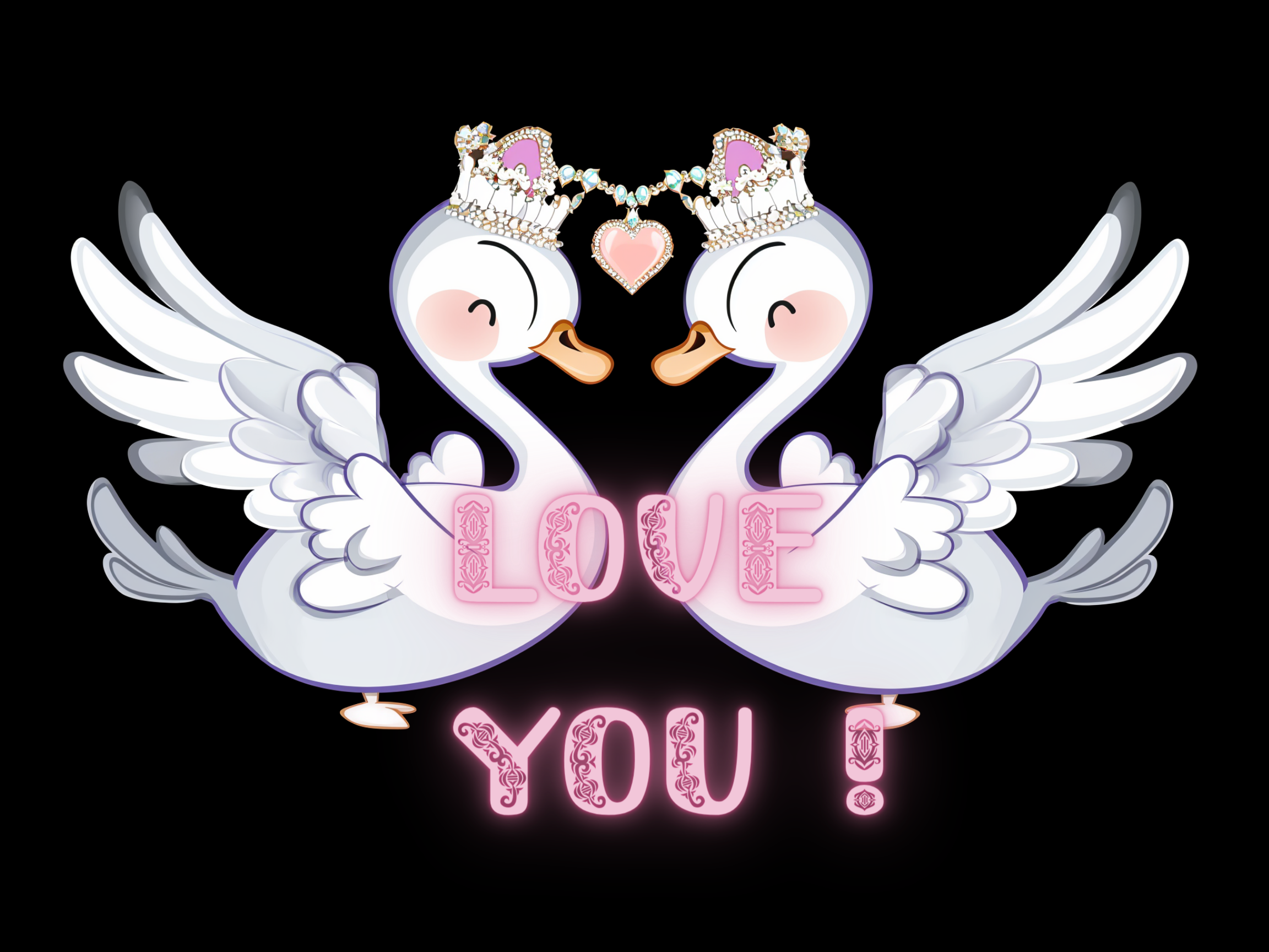 Royal Swan Chicks: Adorable Chibi Illustration with Platinum Crowns