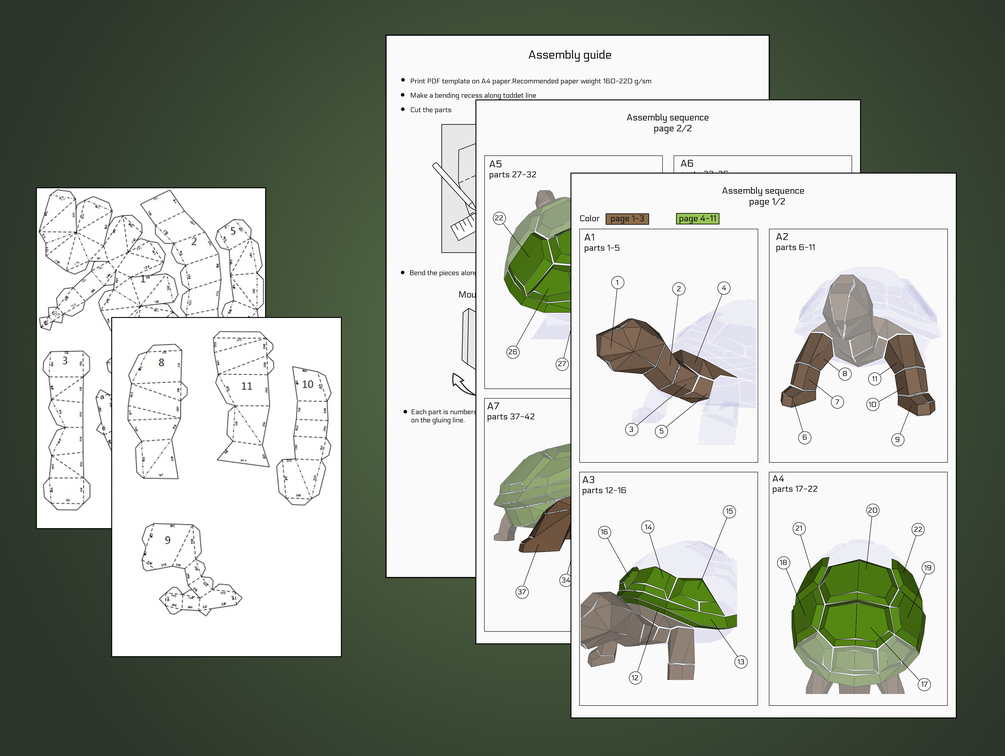 Turtle papercraft PDF template DIY DXF silhouette cameo