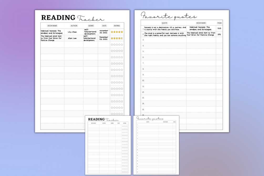 Reading Tracker Bundle 10 pages + 4 FREE bookmarks