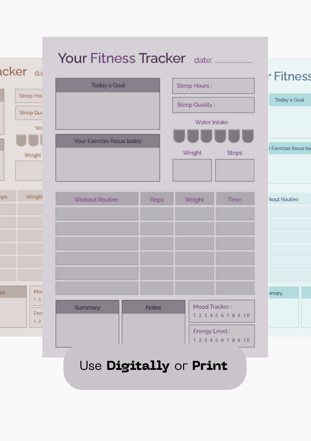 Fitness Tracker Printable Planner | Digital Health & Workout Organizer ...