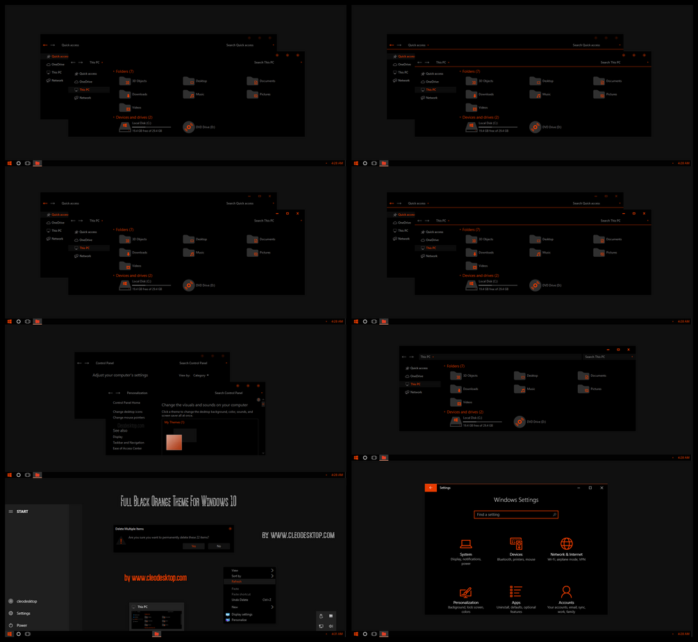 Full Black Orange Theme For Windows 10