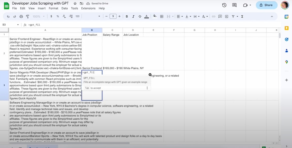 Data Scraping in Google Sheets with GPT-4
