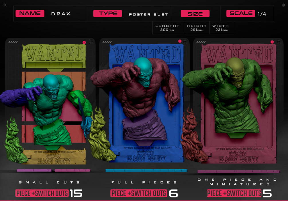 Wicked Marvel Drax Bust Poster: Tested and ready for 3D printing