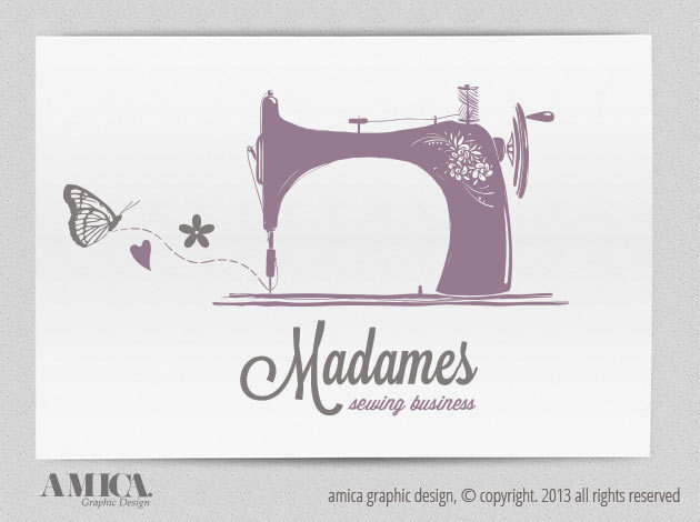 Cute Premade Sewing Machine Logo with Butterfly