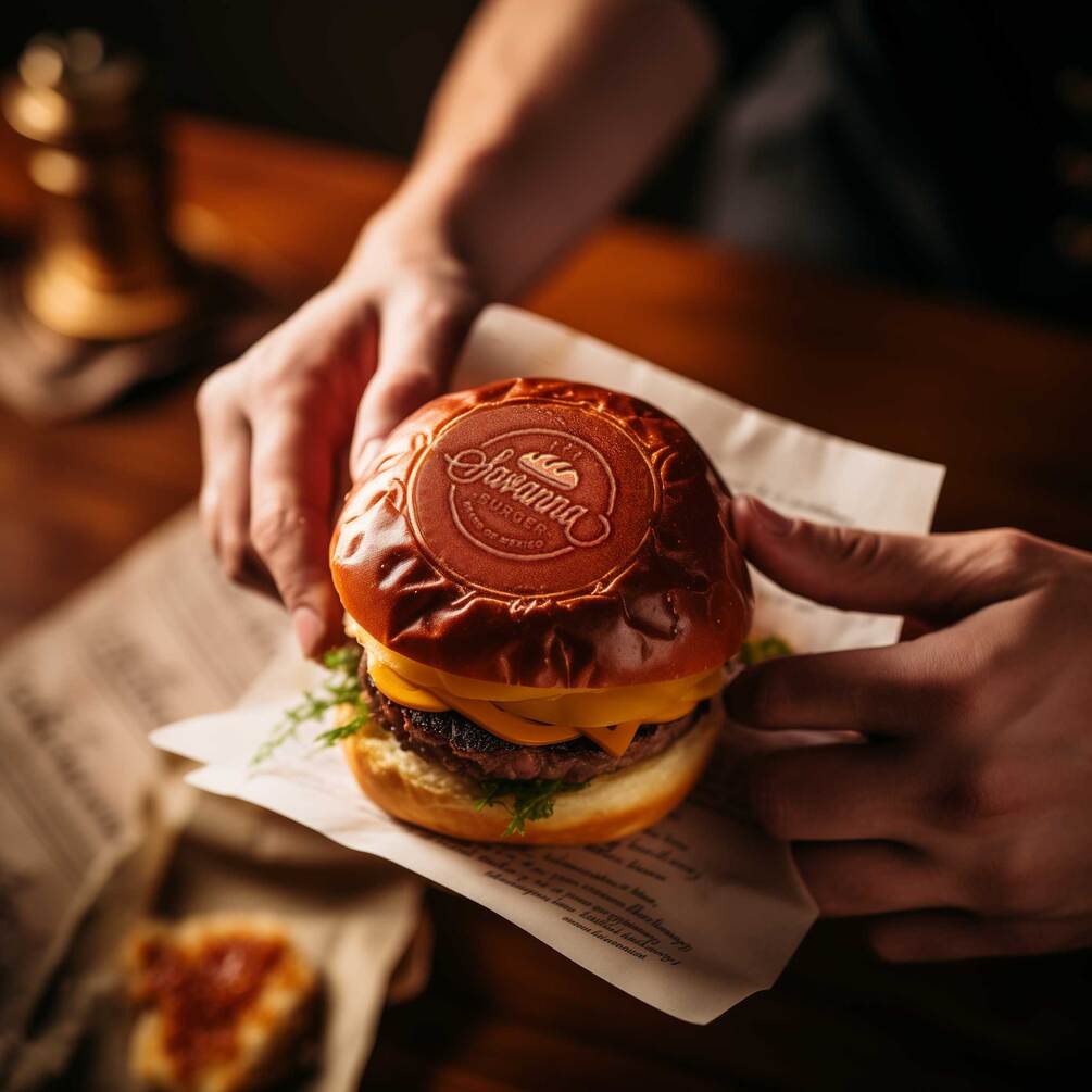 Burger Heat Stamp. Editable Mockup design.