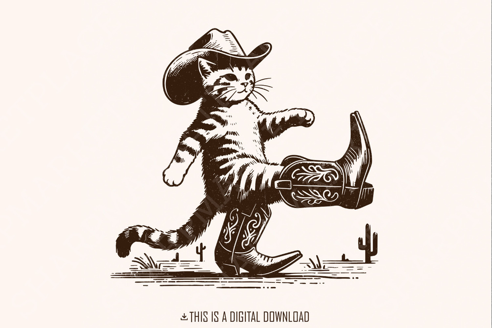 Funny Western Cowboy Cat Design, Retro Cowboy Cat Png, Digital Download ...