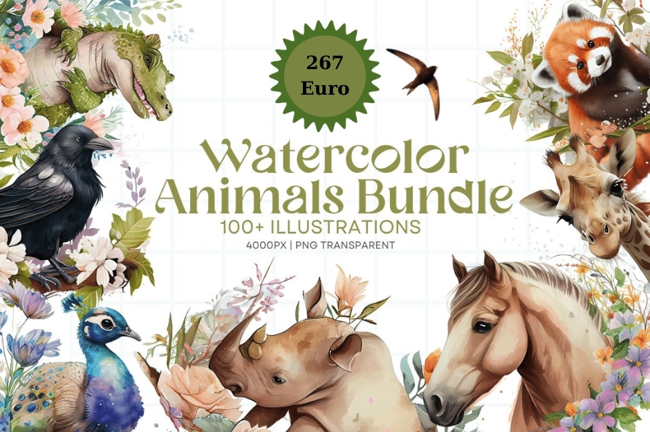 Watercolor Animals Bundle - 38 Premium Graphics