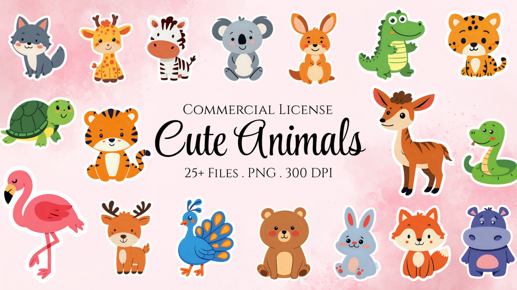 Cute Animals Clipart, Cute Animal PNG Bundle, Cute Animals, Baby ...