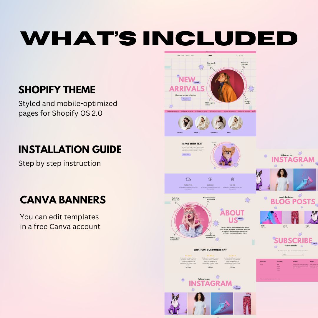 Shopify Theme, Modern Pink Design, Shopify 2.0