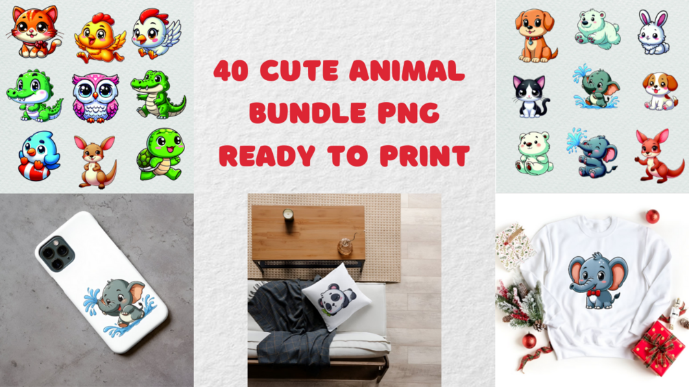 the Ultimate 40 Cute Animal Bundle PNG Ready to Print!