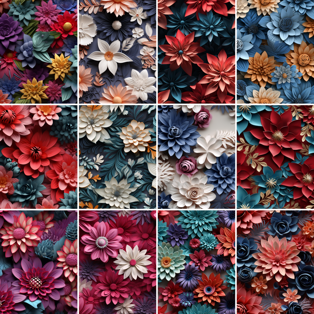 12 -3D Floral Gam Seamless Pattern- 12x12in - 300DPI