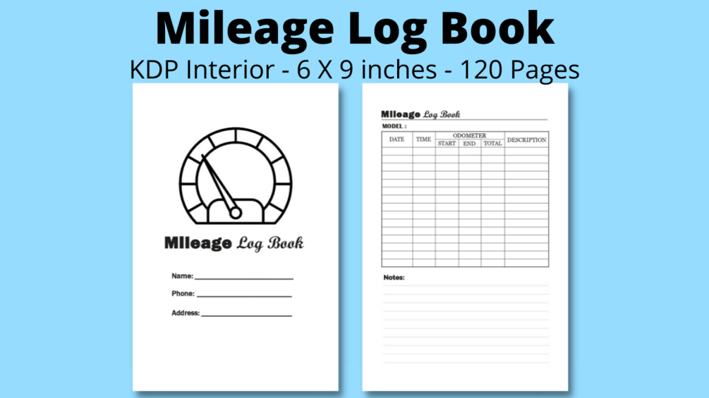 Mileage Log Book KDP Interior Template, Size 6x9 Inches with 120 Pages ...
