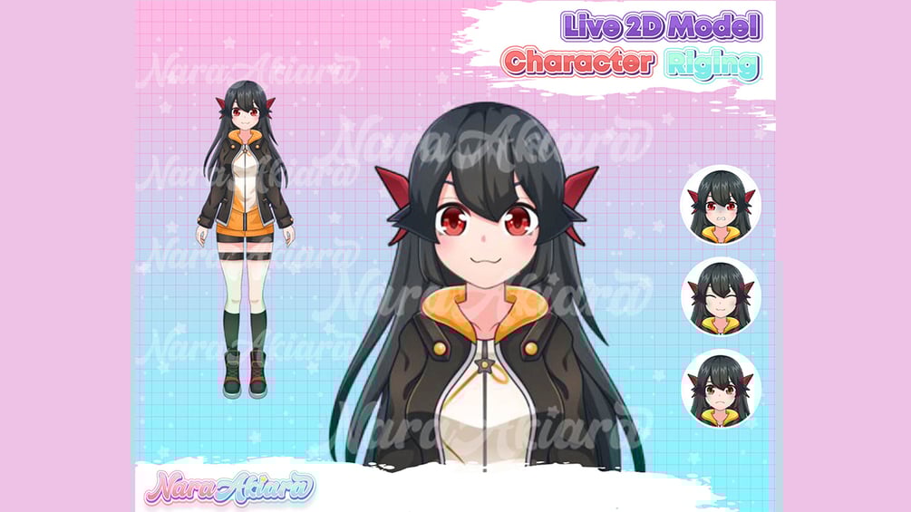 Vtuber Model and Rigging Anime Girl Jacket Black Yellow Premade, Live2d ...