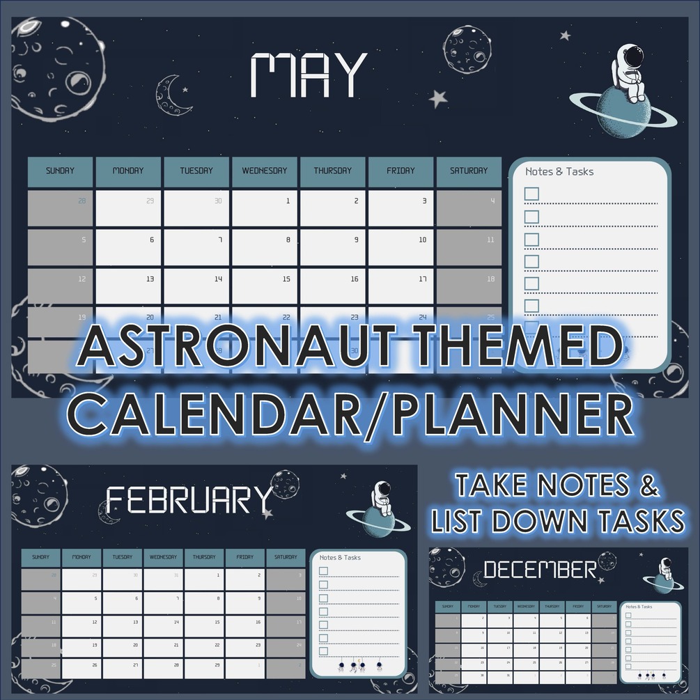 Printable Astronaut-Themed Calendar for 2024