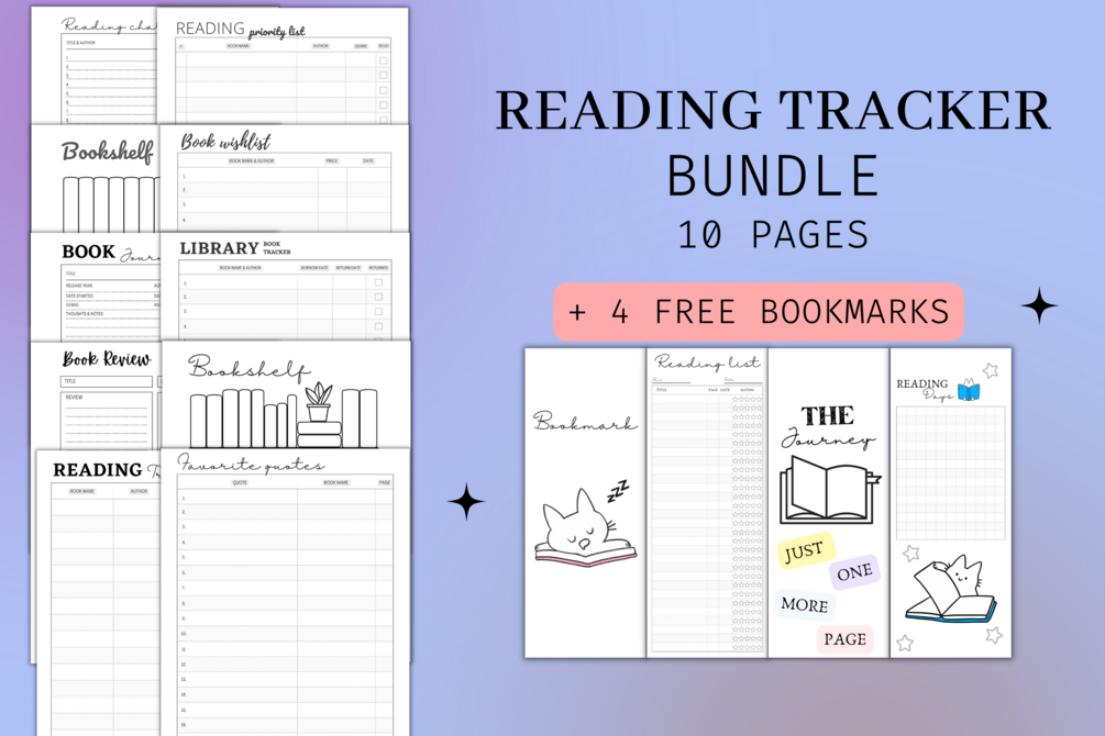 Reading Tracker Bundle 10 pages + 4 FREE bookmarks