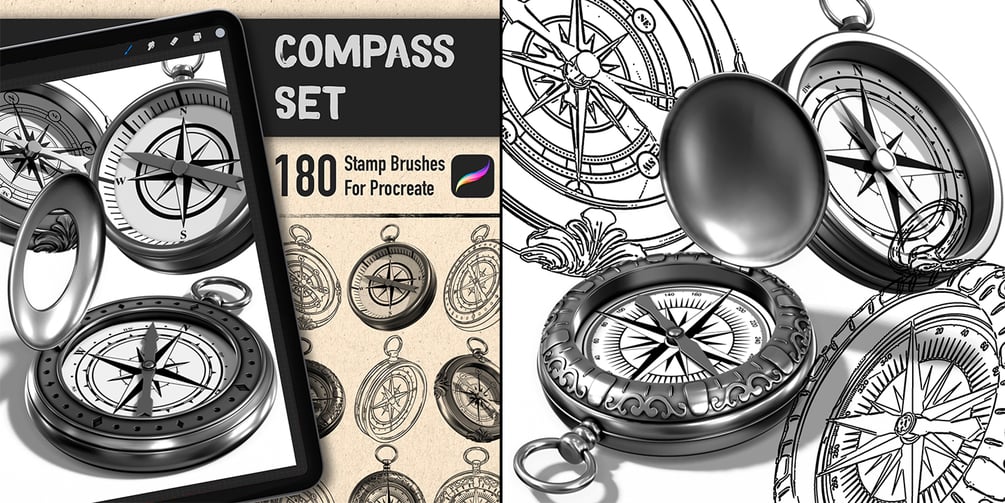 Compass Set – Procreate Brush Pack for Tattoo Artists & Illustrators