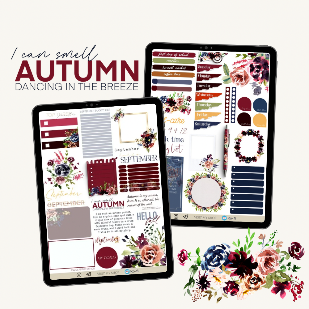 September Flowers stickers, GoodNotes & PNG