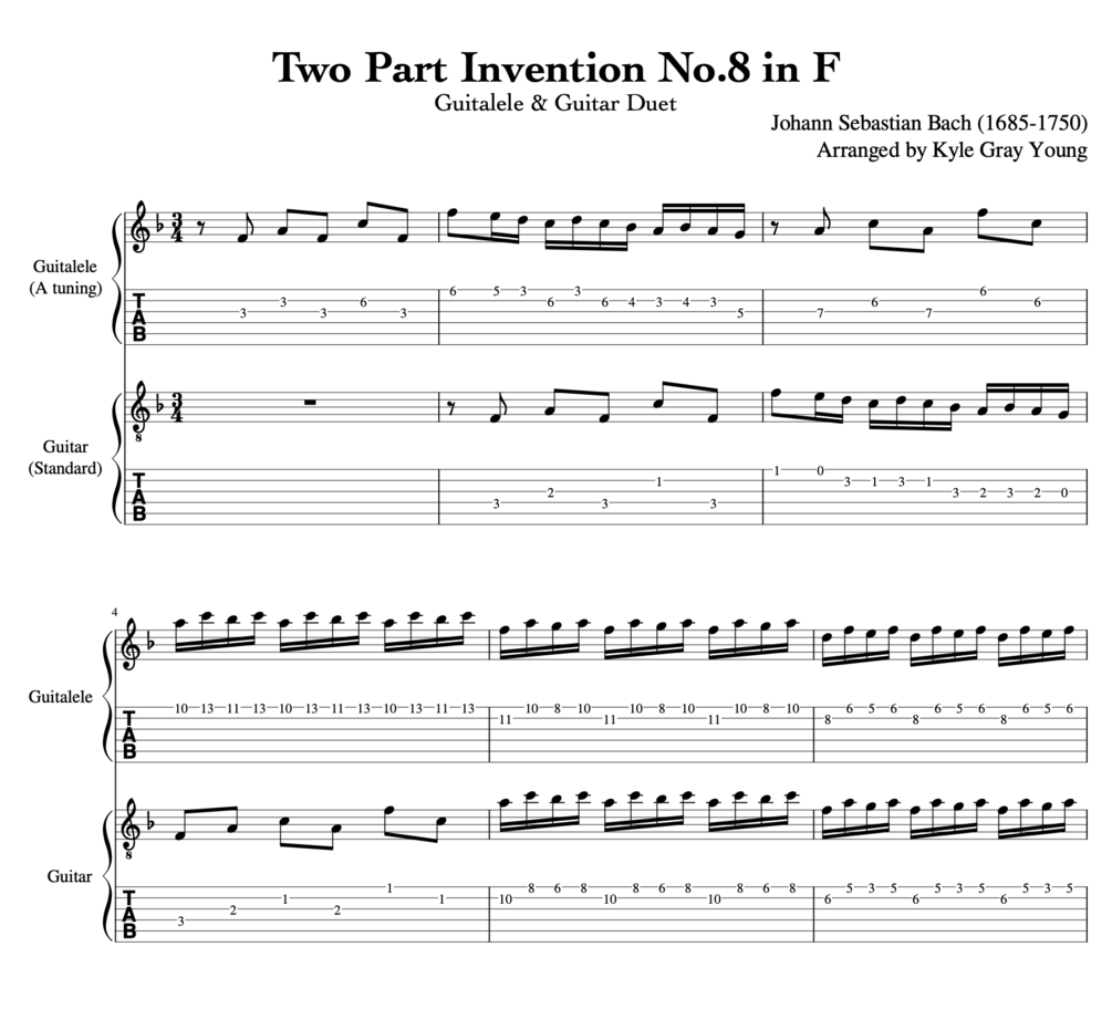 J.S. Bach - Two Part Invention No.8 in F (guitalele & guitar duet ...