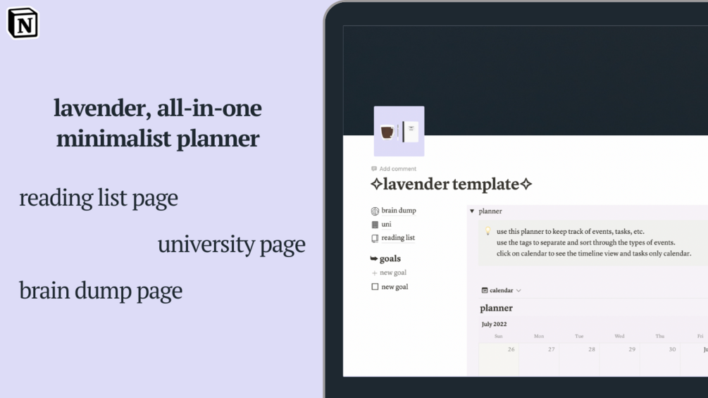 Minimalist Lavender Notion Dashboard