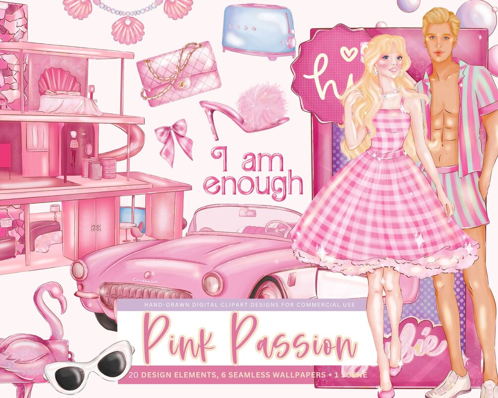 Pink Passion Clipart Mega Bundle: Hand-drawn PNGs for Commercial Use ...