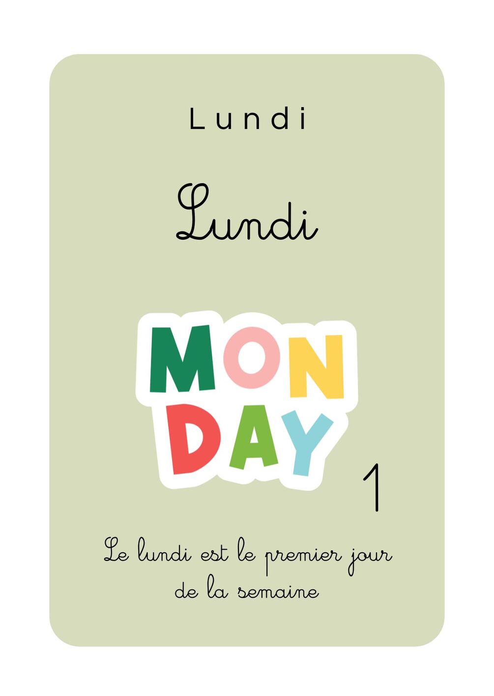 Flash Card Jour de la semaine