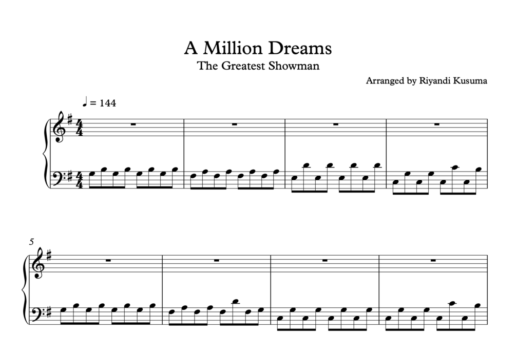 The Greatest Showman - A Million Dreams (Sheet Music)