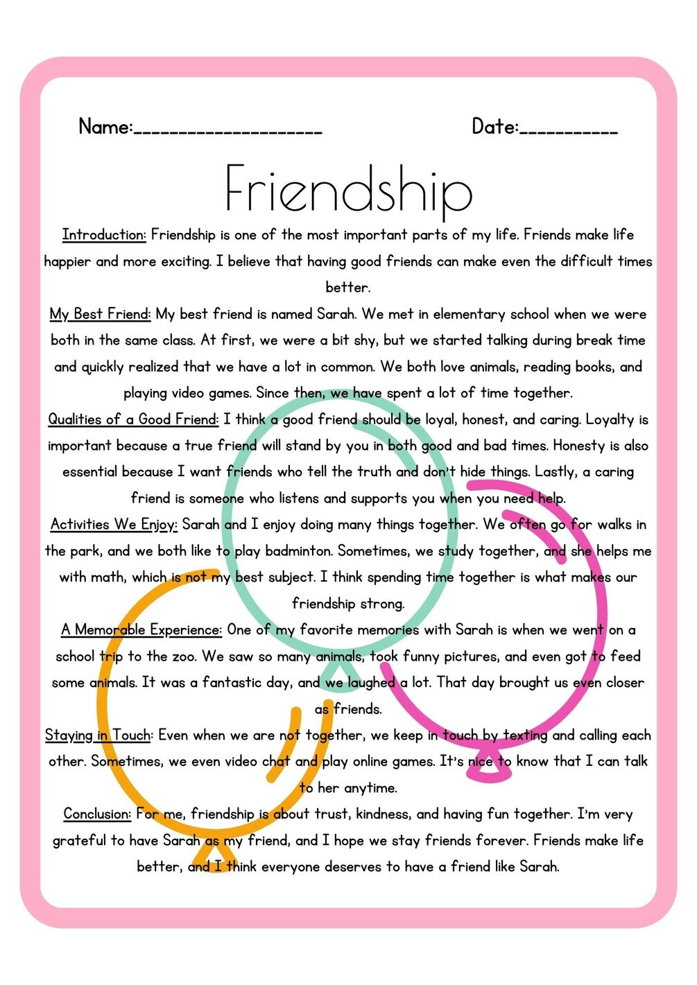 Oral topic: Friendship