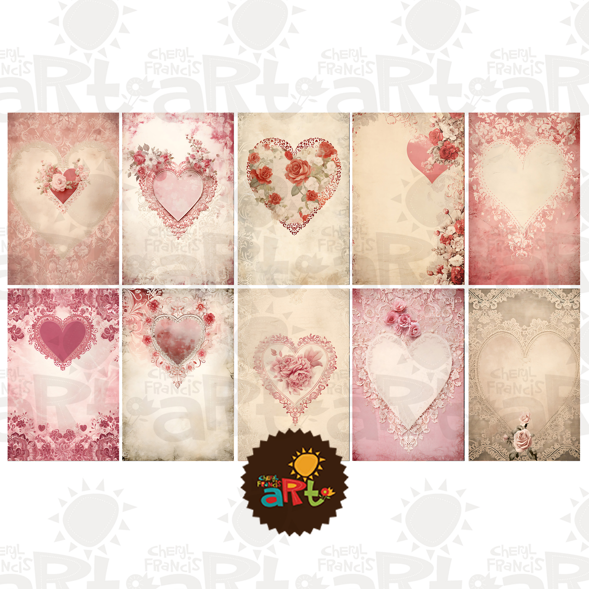 40 pc Variety of Valentine Printable Junk Journal Half Papers for Book ...