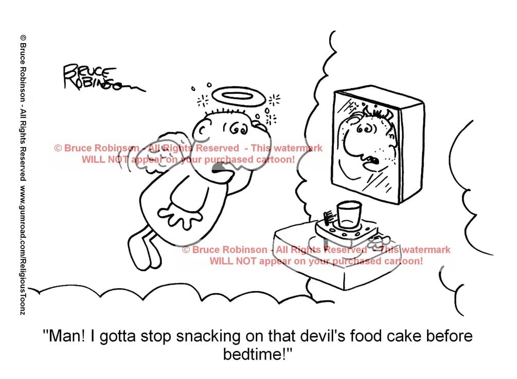 "Man! I gotta stop snacking..." cartoon