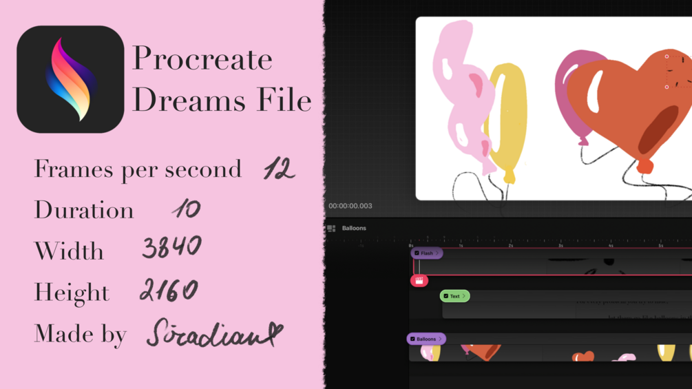 Procreate Dreams file – Animated balloons with text