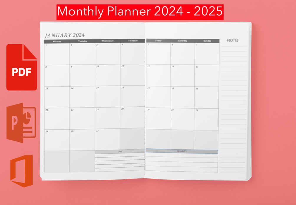 2024 - 2025 Monthly Planner 2 Two Year Monthly Planner Calendar ...