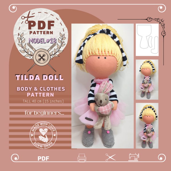 Bundle 3 Tilda Doll Patterns for Body and Clothes, size 33 cm (13 inches)- PDF Pattern Instant ...