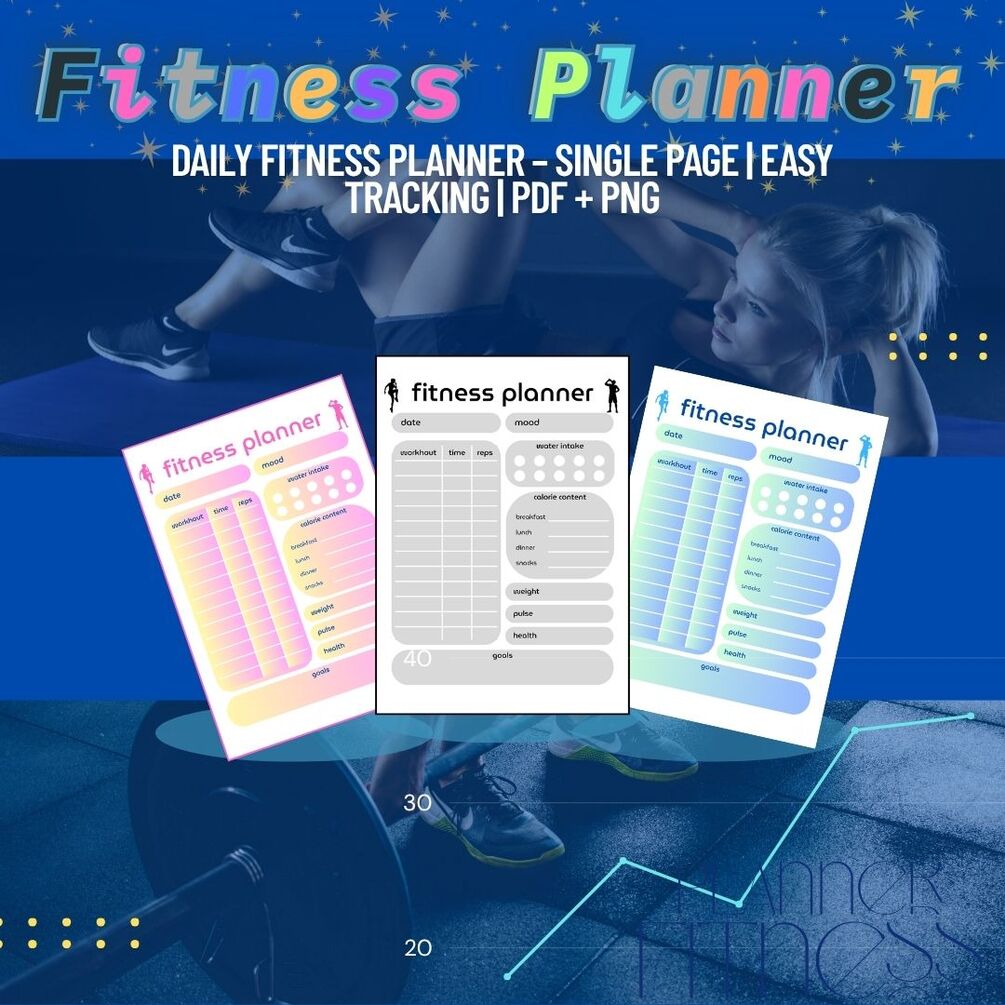 One-Page Fitness Planner – Instant Download in 3 Stylish Colors (PDF & PNG)