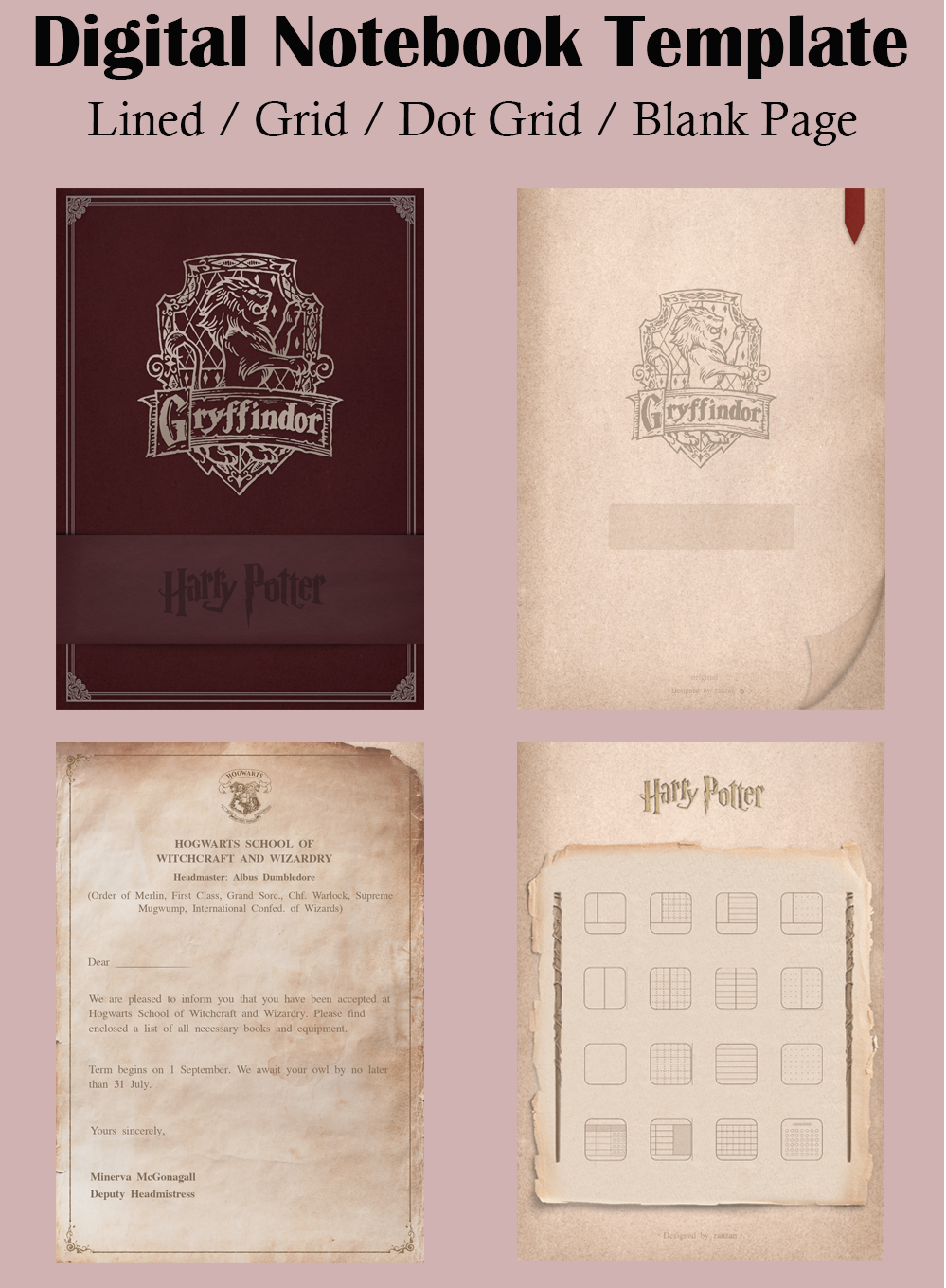 Harry Potter Gryffindor Digital Notebook Template