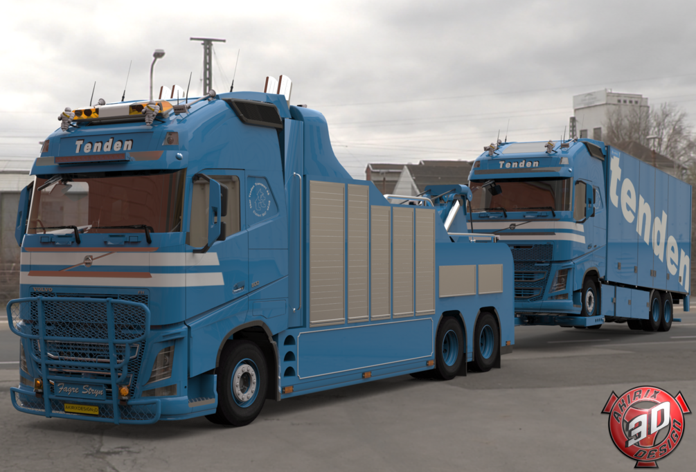 3D Volvo Recovery + Broken Down Truck As Load Tenden Skin Pack