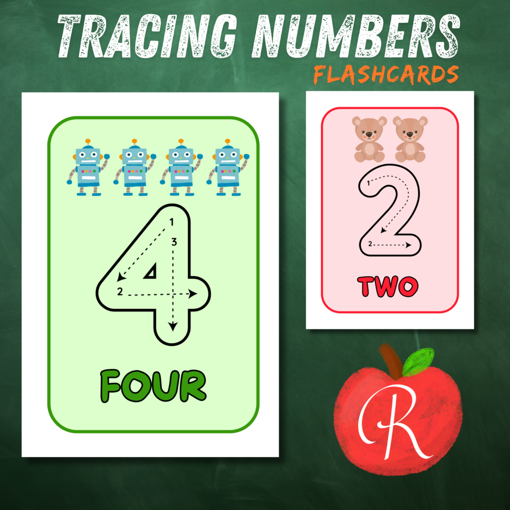 Tracing numbers 1 to 10 Flashcards. Representation of the quantity with ...